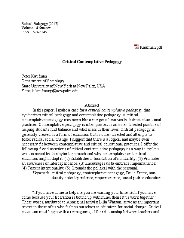 (PDF) Critical Contemplative Pedagogy