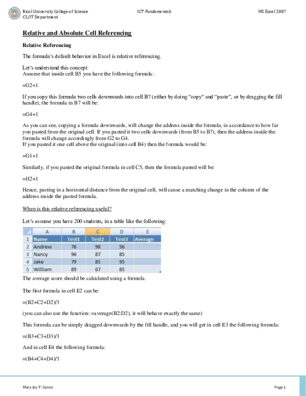 (PDF) Relative and Absolute Cell Referencing
