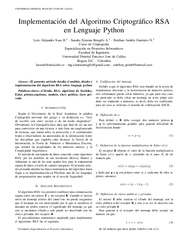(PDF) UNIVERSIDAD DISTRITAL FRANCISCO JOSE DE CALDAS Implementación del Algoritmo Criptográfico ...