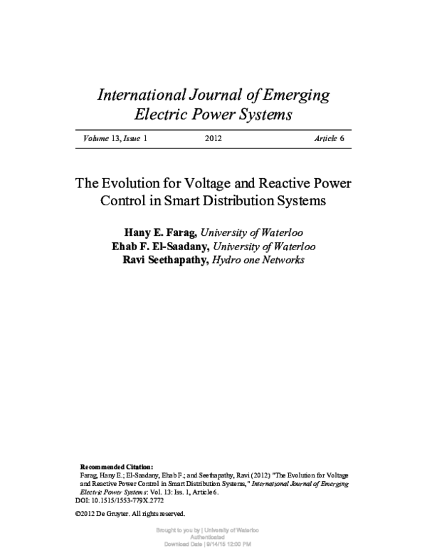 (PDF) The Evolution for Voltage and Reactive Power Control in Smart ...