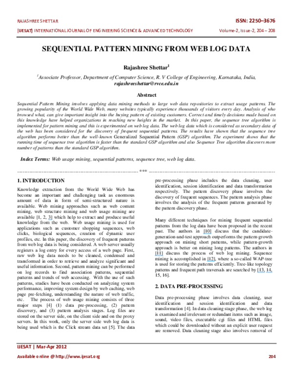 Pdf Sequential Pattern Mining From Web Log Data