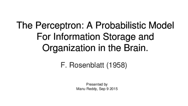 (PDF) The Perceptron: A Probabilistic Model For Information Storage and Organization in the Brain