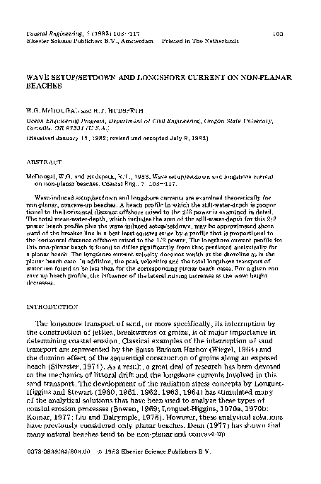 (PDF) Wave setup/setdown and longshore current on non-planar beaches