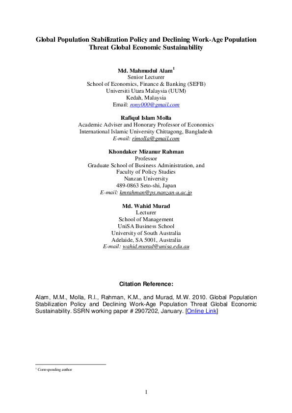 (PDF) Global Population Stabilization Policy and Declining Work-Age ...