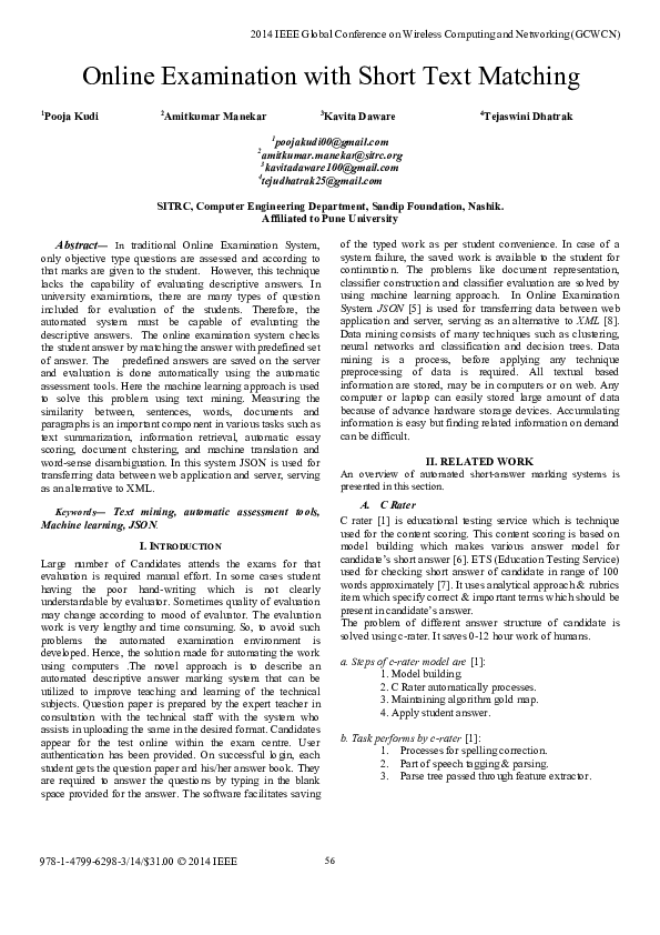 (PDF) Online Examination with Short Text Matching