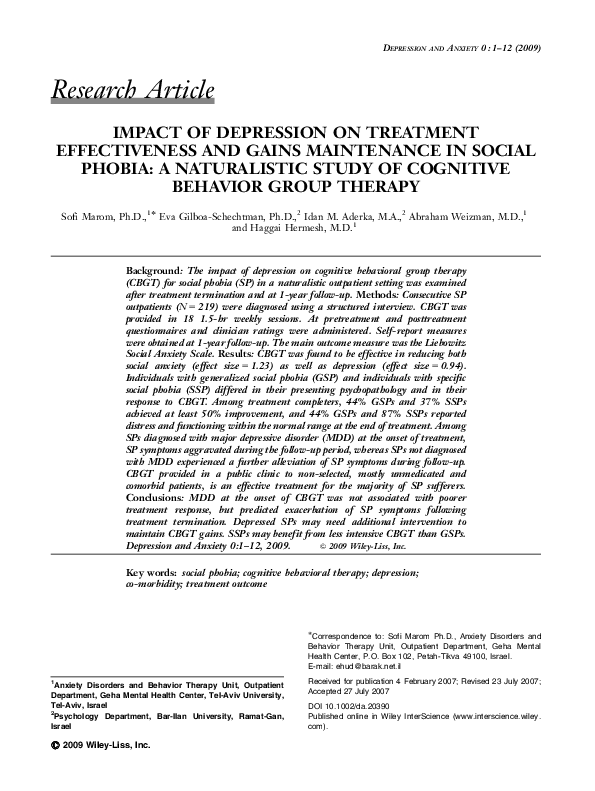 (PDF) Impact of depression on treatment effectiveness and gains maintenance in social phobia: a ...
