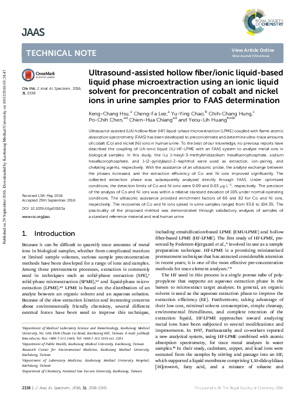 (PDF) Ultrasound-assisted hollow fiber/ionic liquid-based liquid phase microextraction using an ...