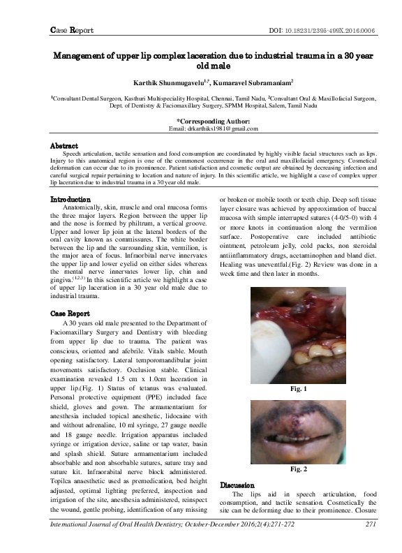 (PDF) Management of upper lip complex laceration due to industrial ...