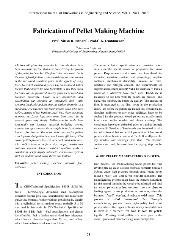 Fabrication of Pellet Making Machine