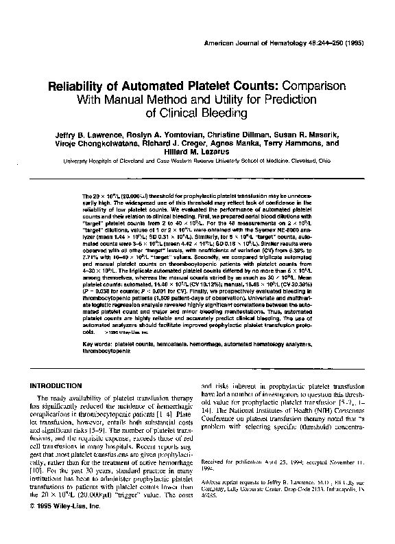 (PDF) Reliability of automated platelet counts: Comparison with manual ...