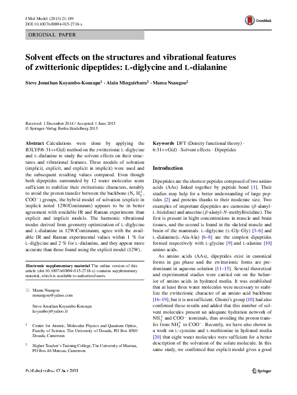 (PDF) Solvent effects on the structures and vibrational features of ...