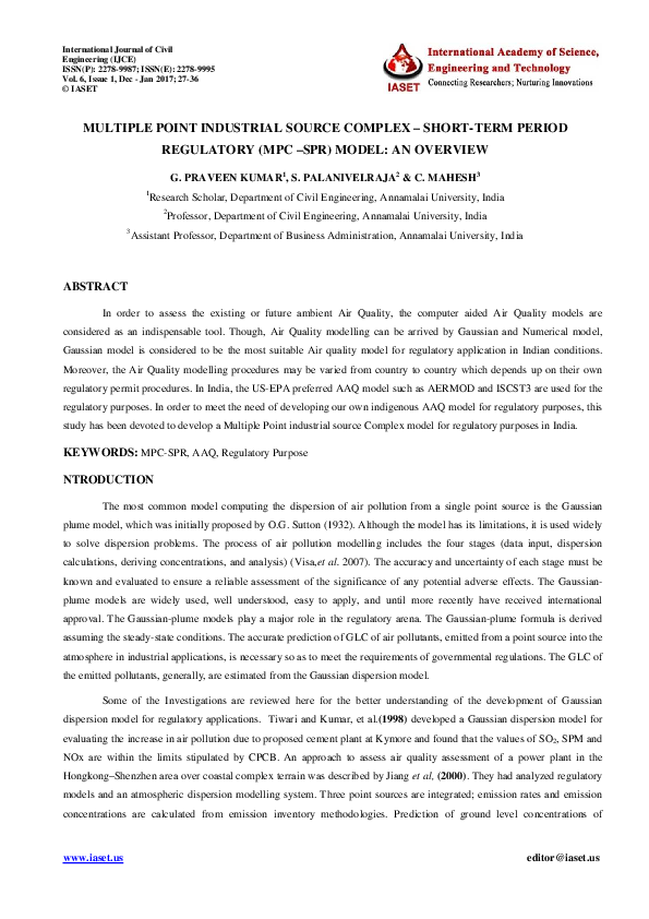 (PDF) MULTIPLE POINT INDUSTRIAL SOURCE COMPLEX – SHORT-TERM PERIOD ...