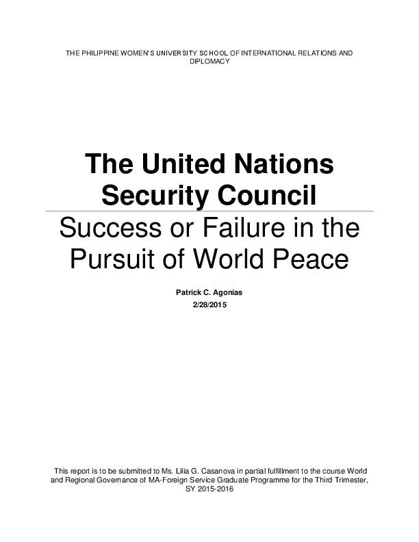 (PDF) The United Nations Security Council: Success or Failure in the ...