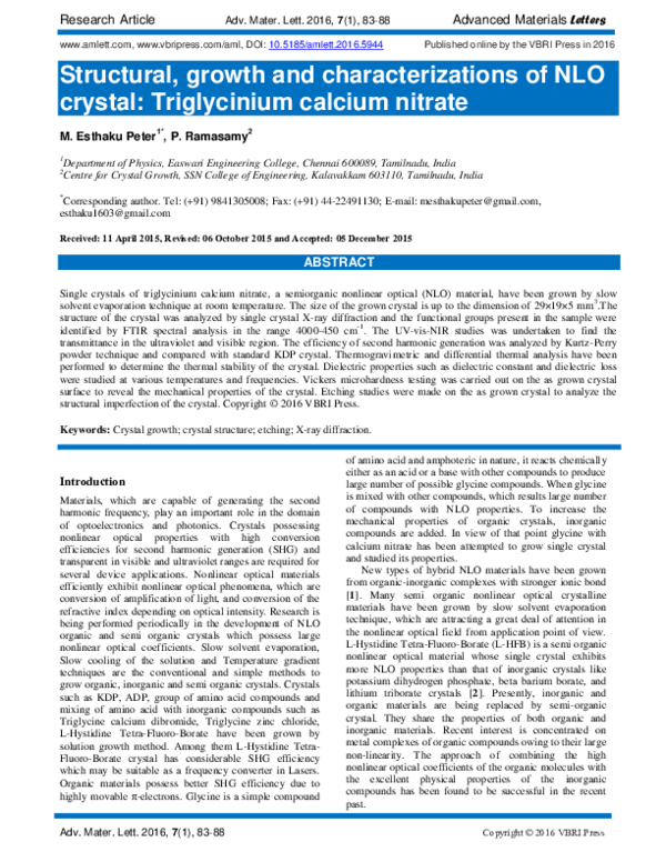 (PDF) Structural, growth and characterizations of NLO crystal ...