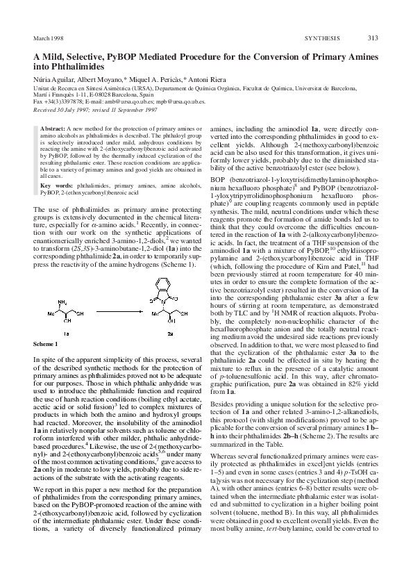 (PDF) A Mild, Selective, PyBOP Mediated Procedure for the Conversion of ...
