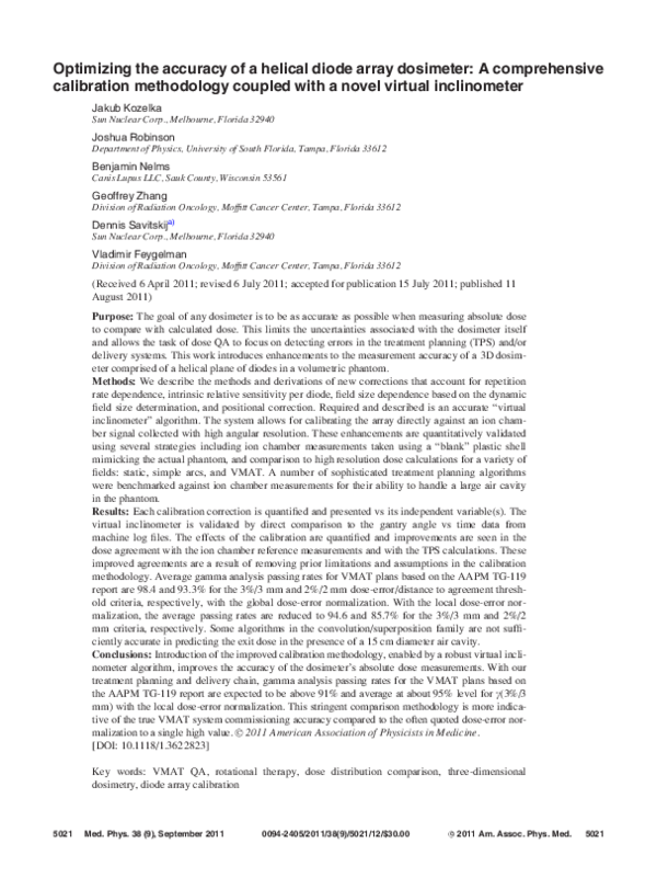 Pdf Optimizing The Accuracy Of A Helical Diode Array Dosimeter A Comprehensive Calibration