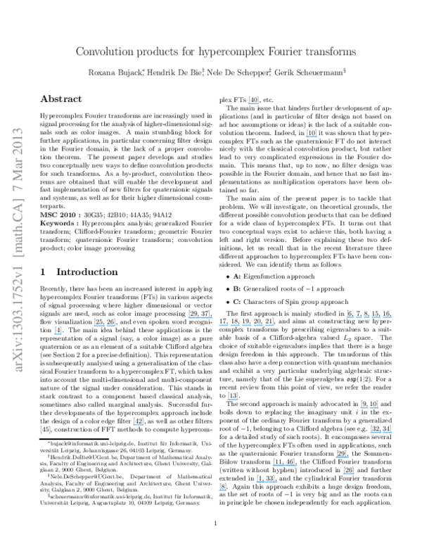 (PDF) Convolution Products for Hypercomplex Fourier Transforms