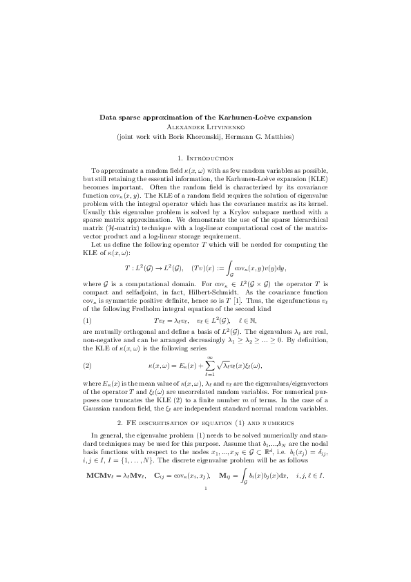 Pdf Data Sparse Approximation Of The Karhunen Loeve Expansion