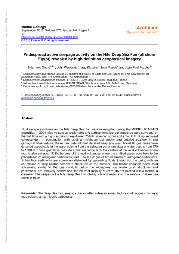 (PDF) Widespread active seepage activity on the Nile Deep Sea Fan ...