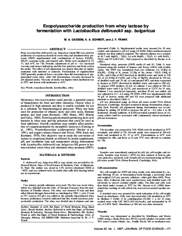 (PDF) Exopolysaccharide production from whey lactose by fermentation with Lactobacillus ...