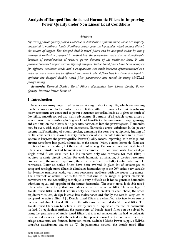 (DOC) Analysis of Damped Double Tuned Harmonic Filters in Improving ...