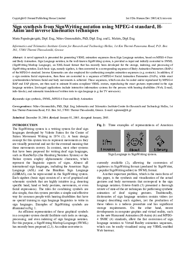 (PDF) Generating VR Animation from SignWriting Using MPEG-4
