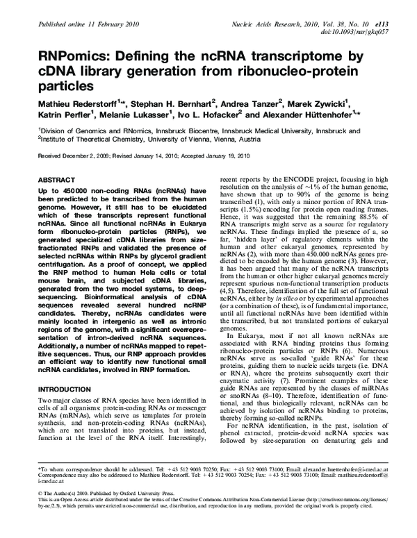 (PDF) RNPomics: Defining the ncRNA transcriptome by cDNA library ...