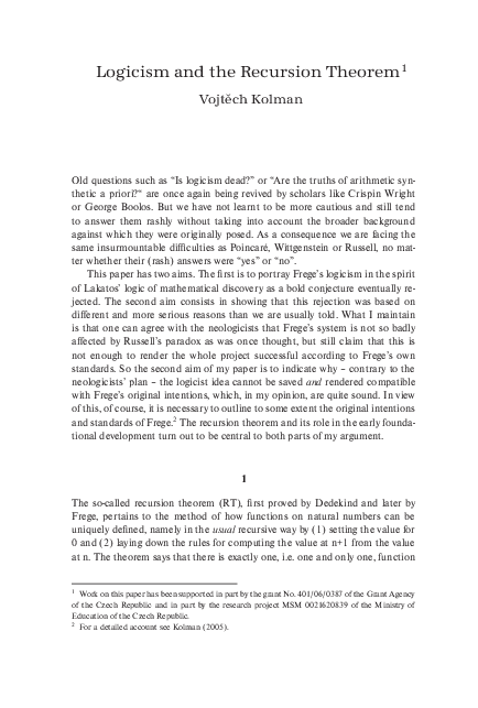 (PDF) Logicism and the Recursion Theorem