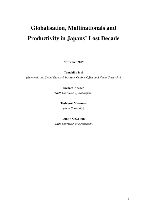 (PDF) Globalisation, Multinationals and Productivity in Japan's Lost Decade
