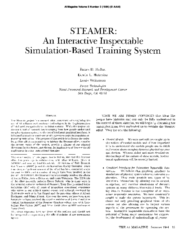 (PDF) STEAMER: An interactive inspectable simulation-based training system