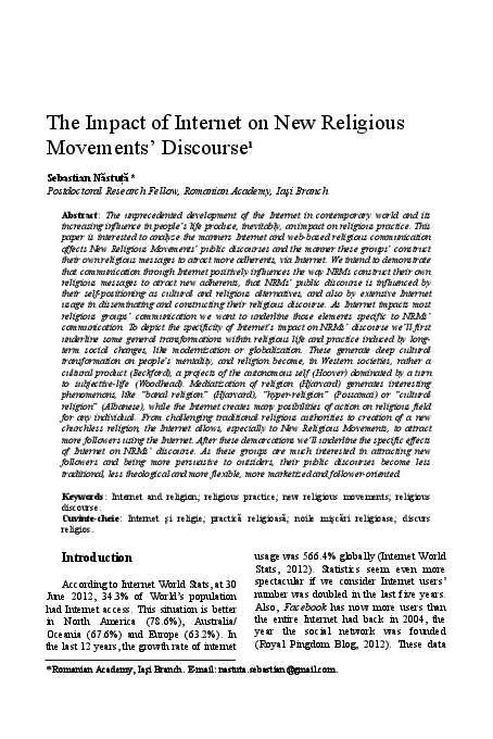 (PDF) The Impact of Internet on New Religious Movements’ Discourse