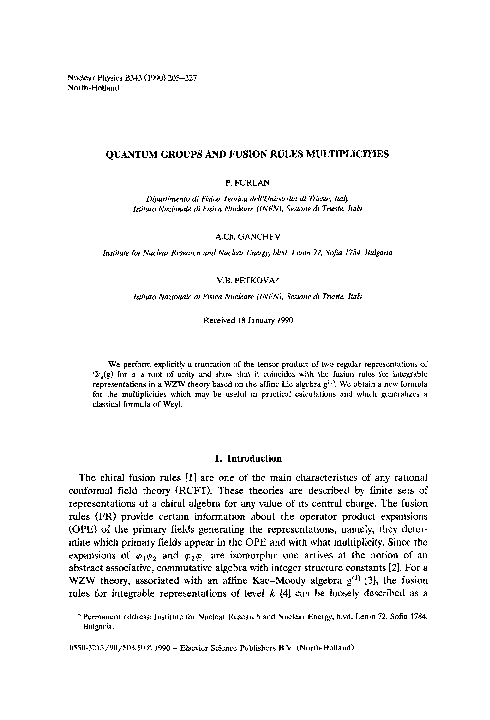 (PDF) Quantum groups and fusion rules multiplicities