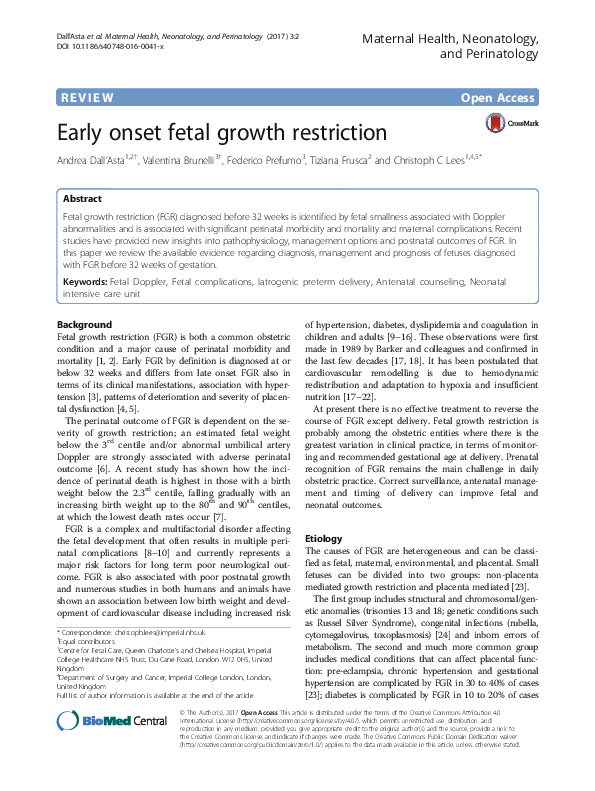Pdf Early Onset Fetal Growth Restriction Federico Prefumo And V