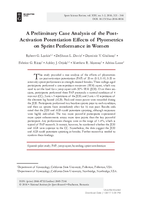 (PDF) A Preliminary Case Analysis of the Post-Activation Potentiation Effects of Plyometrics on ...