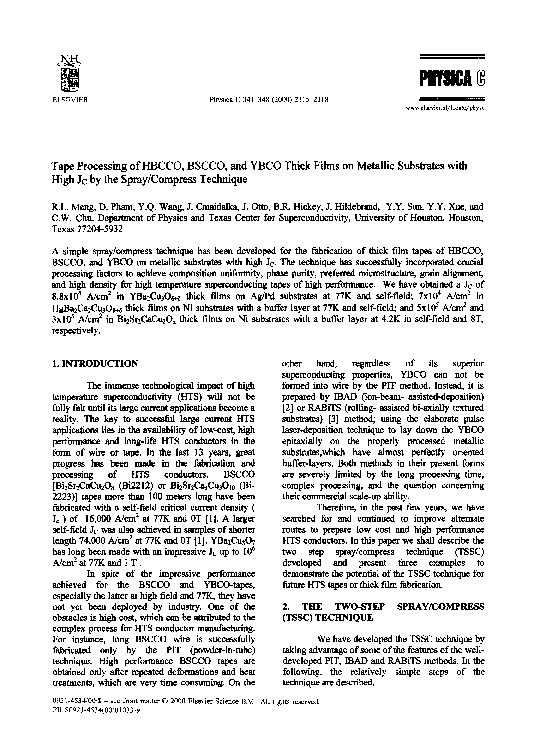 (PDF) Tape processing of HBCCO, BSCCO, and YBCO thick films on metallic ...