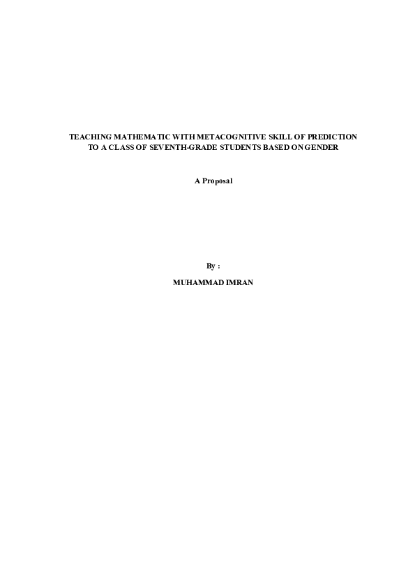 Pdf Teaching Mathematic With Metacognitive Skill Of Prediction To A Class Of Seventh Grade