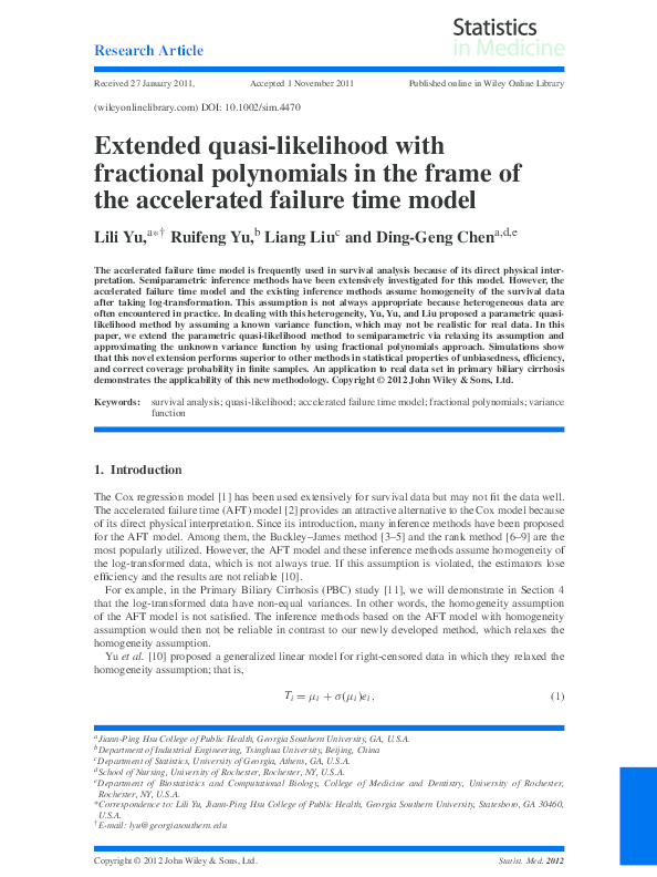 (PDF) Extended quasi-likelihood with fractional polynomials in the frame of the accelerated ...