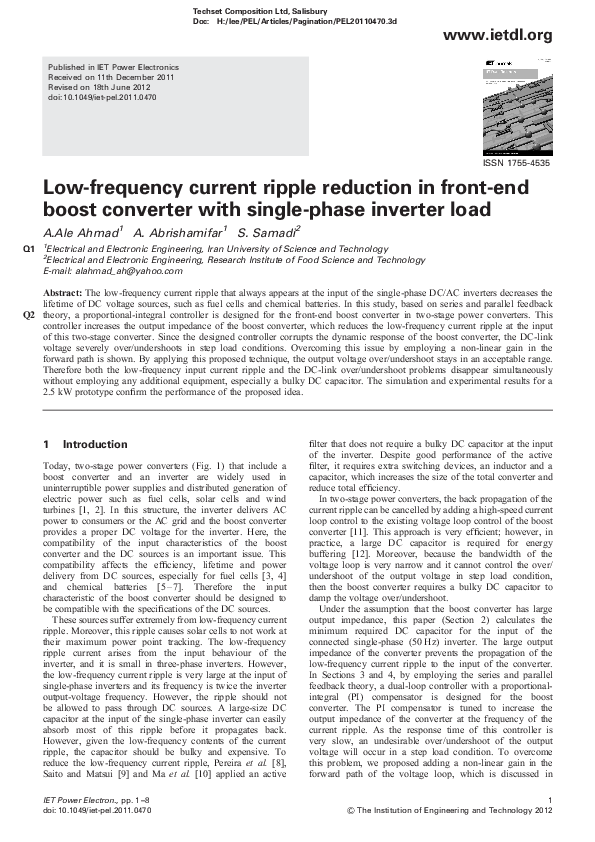 (PDF) Low-frequency current ripple reduction in front-end boost ...