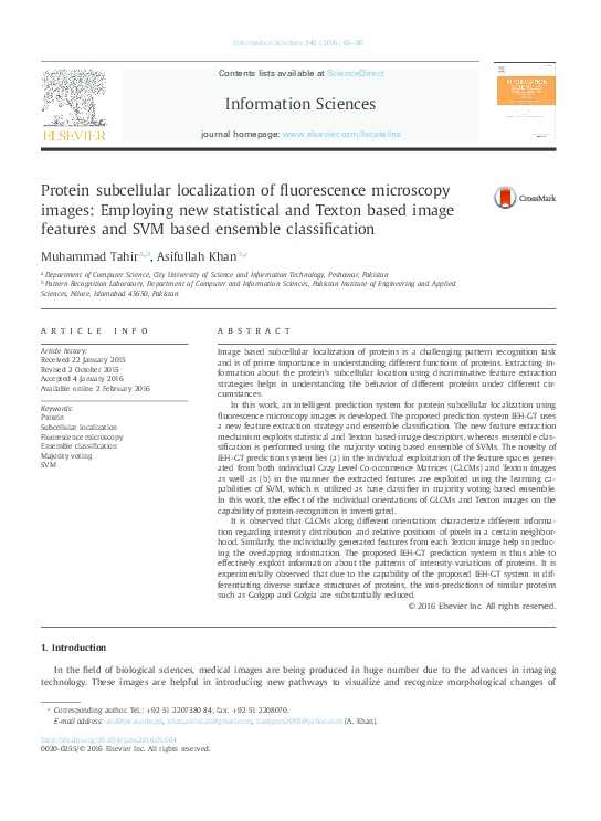 (PDF) Protein subcellular localization of fluorescence microscopy images: Employing new ...