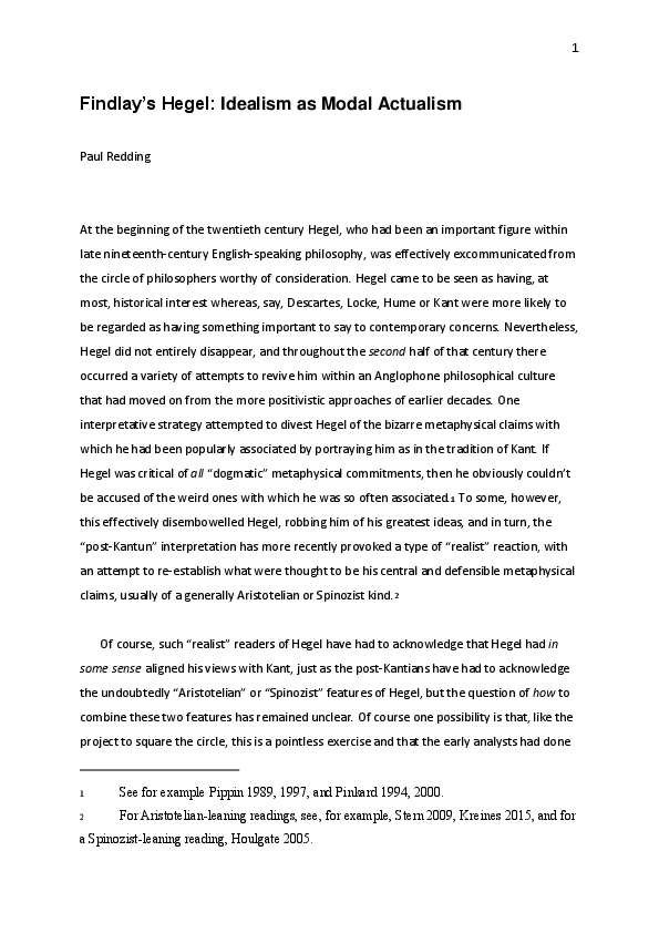 (PDF) Findlay's Hegel: Idealism as Modal Actualism