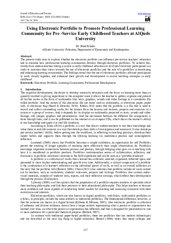 (PDF) Using Electronic Portfolio to Promote Professional Learning ...