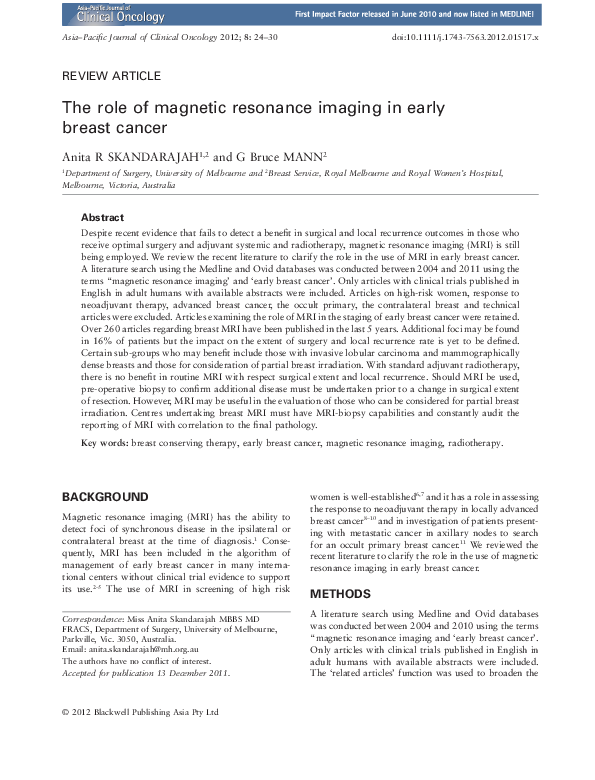 (PDF) Magnetic resonance imaging of the breast– where are we in 2021 ...