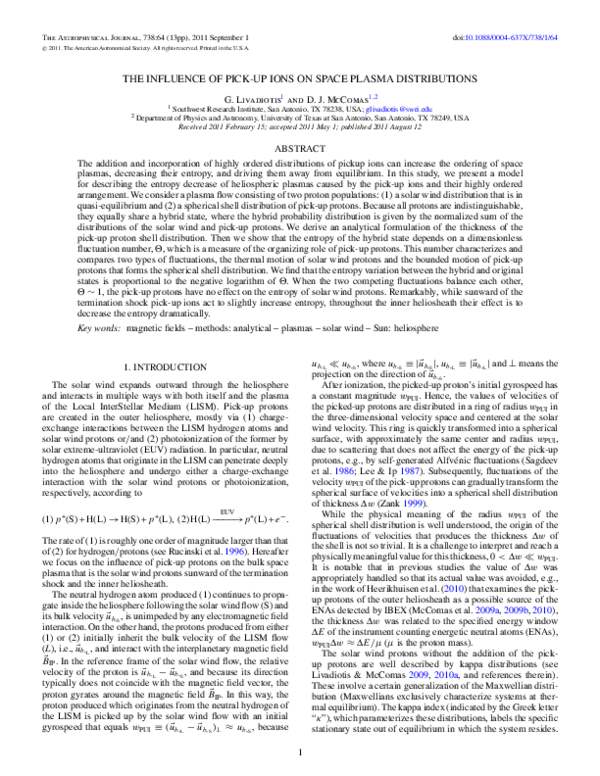 (PDF) The Influence of Pick-Up Ions on Space Plasma Distributions