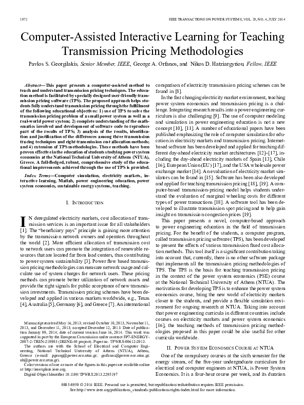 (PDF) Computer-Assisted Interactive Learning for Teaching Transmission Pricing Methodologies
