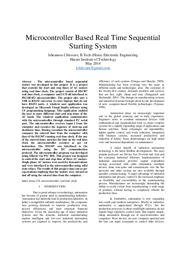 Pdf Microcontroller Based Real Time Sequential Starting System