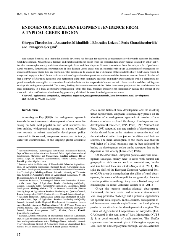 (PDF) Endogenous rural development: evidence from a typical Greek region