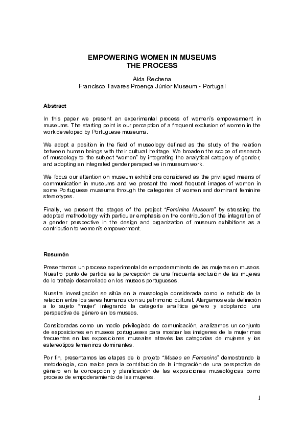 (PDF) EMPOWERING WOMEN IN MUSEUMS THE PROCESS