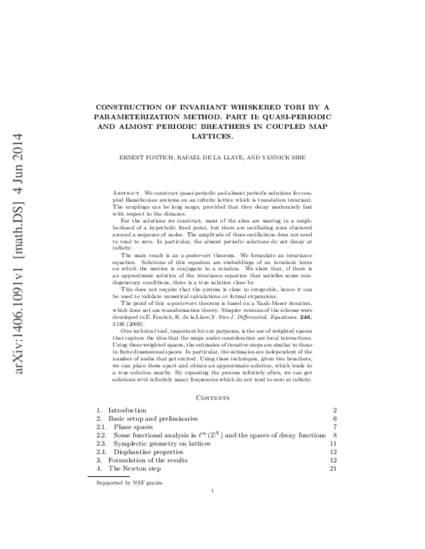 (PDF) Construction of invariant whiskered tori by a parameterization method. Part I: Maps and ...