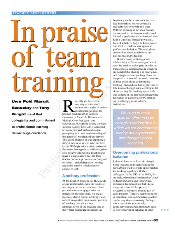 (PDF) In Praise Of Team Training