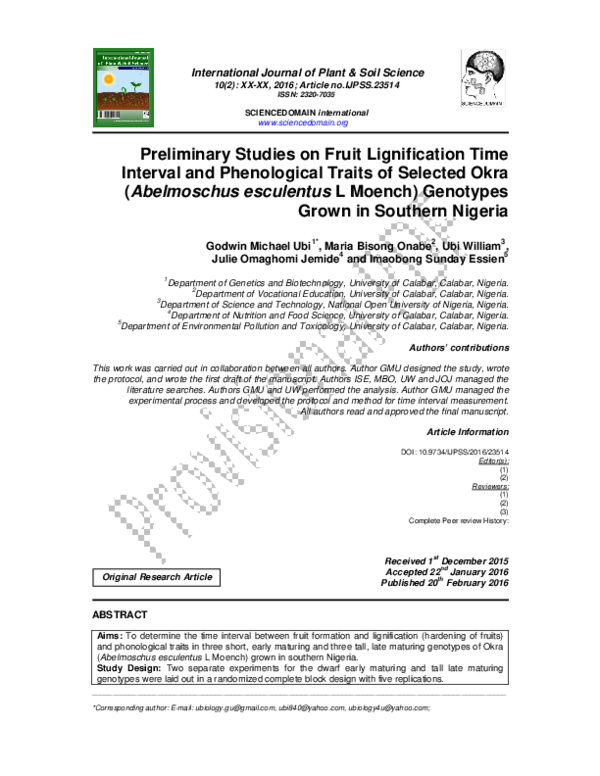 (PDF) Preliminary Studies on Fruit Lignification Time Interval and ...